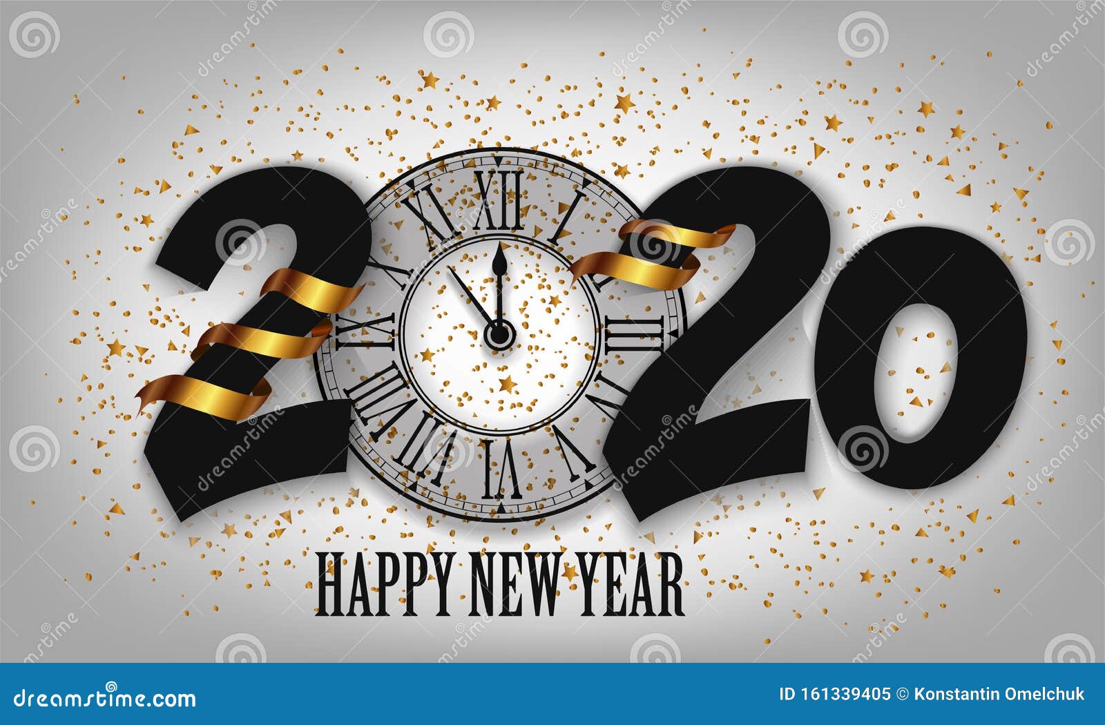 New Year Typographical Creative Background 2020 with Clock Stock Vector ...