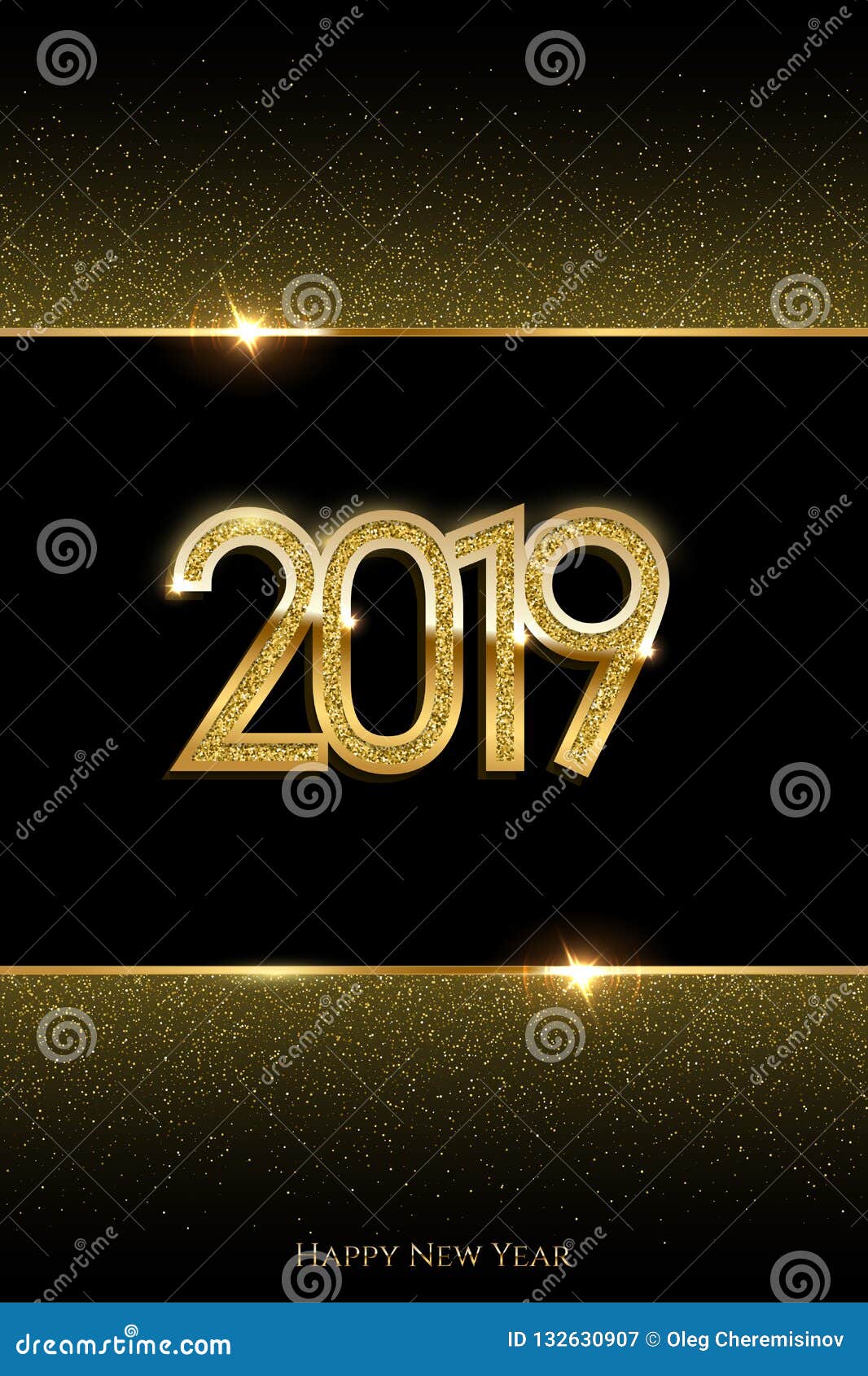 2019 New Year Vertical Template. Vector Golden 2019 New Year Luxury ...