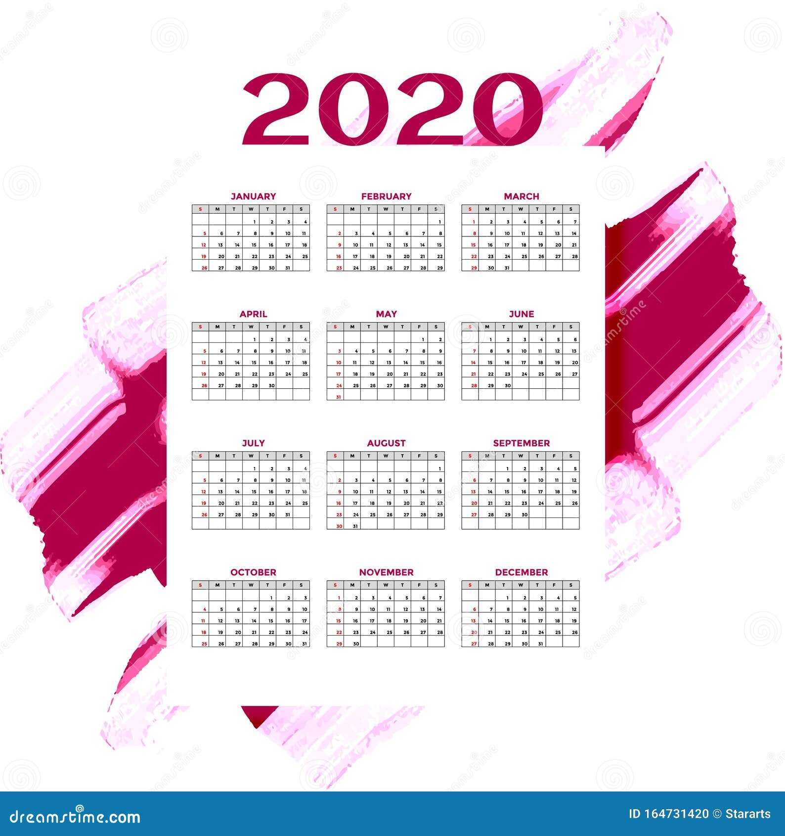 Watercolor Calendar Template, 2021 Year Cartoon Vector | CartoonDealer ...