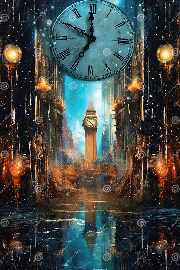 New Years Eve Countdown Clock at Midnight Stock Illustration ...