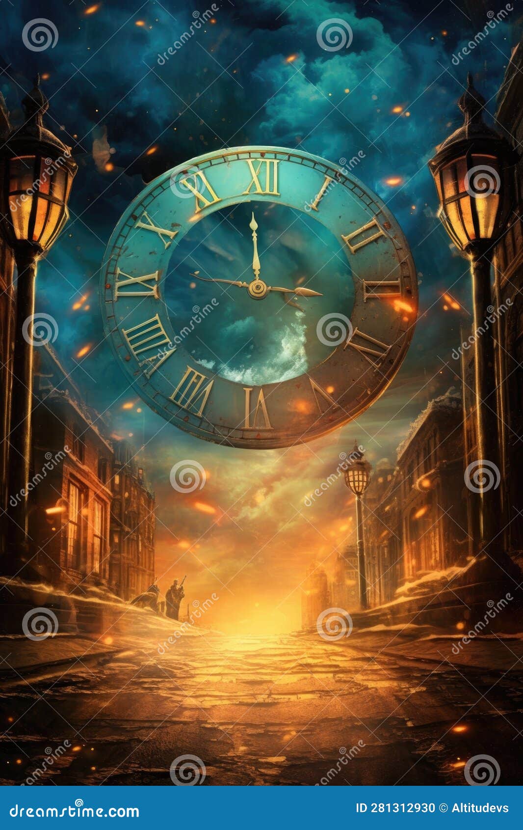 New Years Eve Countdown Clock at Midnight Stock Illustration ...