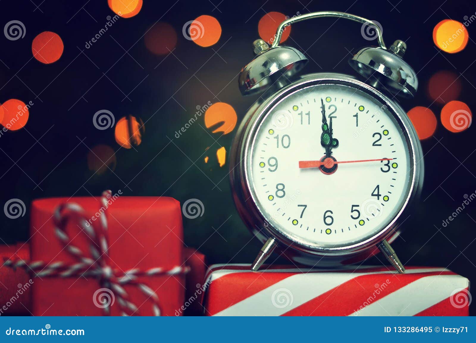 New Years Eve. Midnight Clock and Gifts Stock Image - Image of wrapped ...