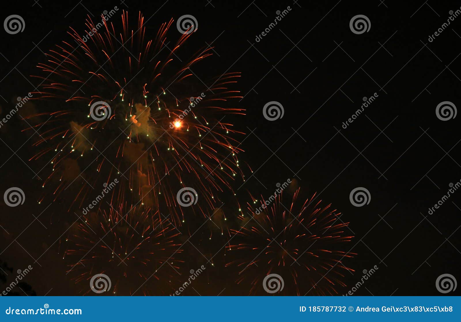 New Years Fireworks with Rockets in the Sky Stock Photo - Image of ...