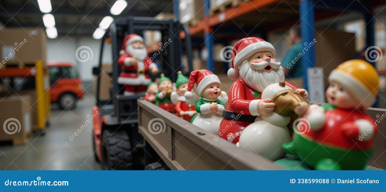 New Years Greeting Depicting Forklift Loading Holiday Decorations Stock ...