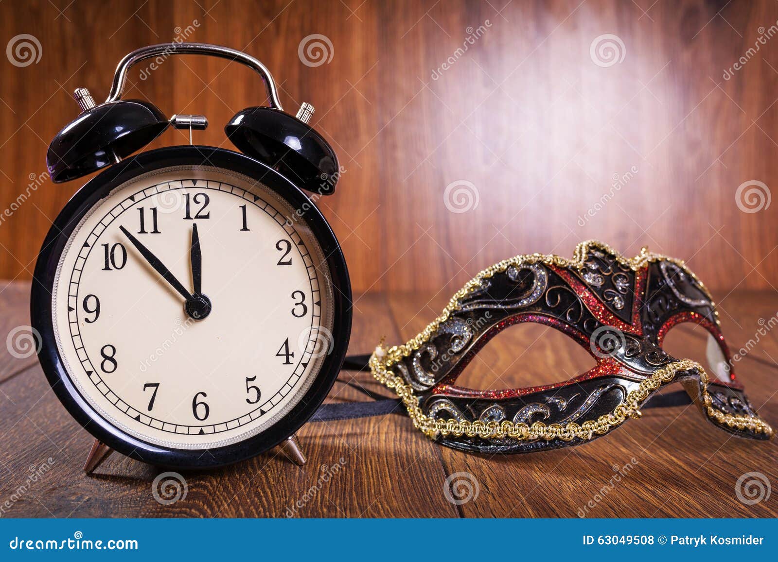New years mask and clock stock photo. Image of greeting - 63049508