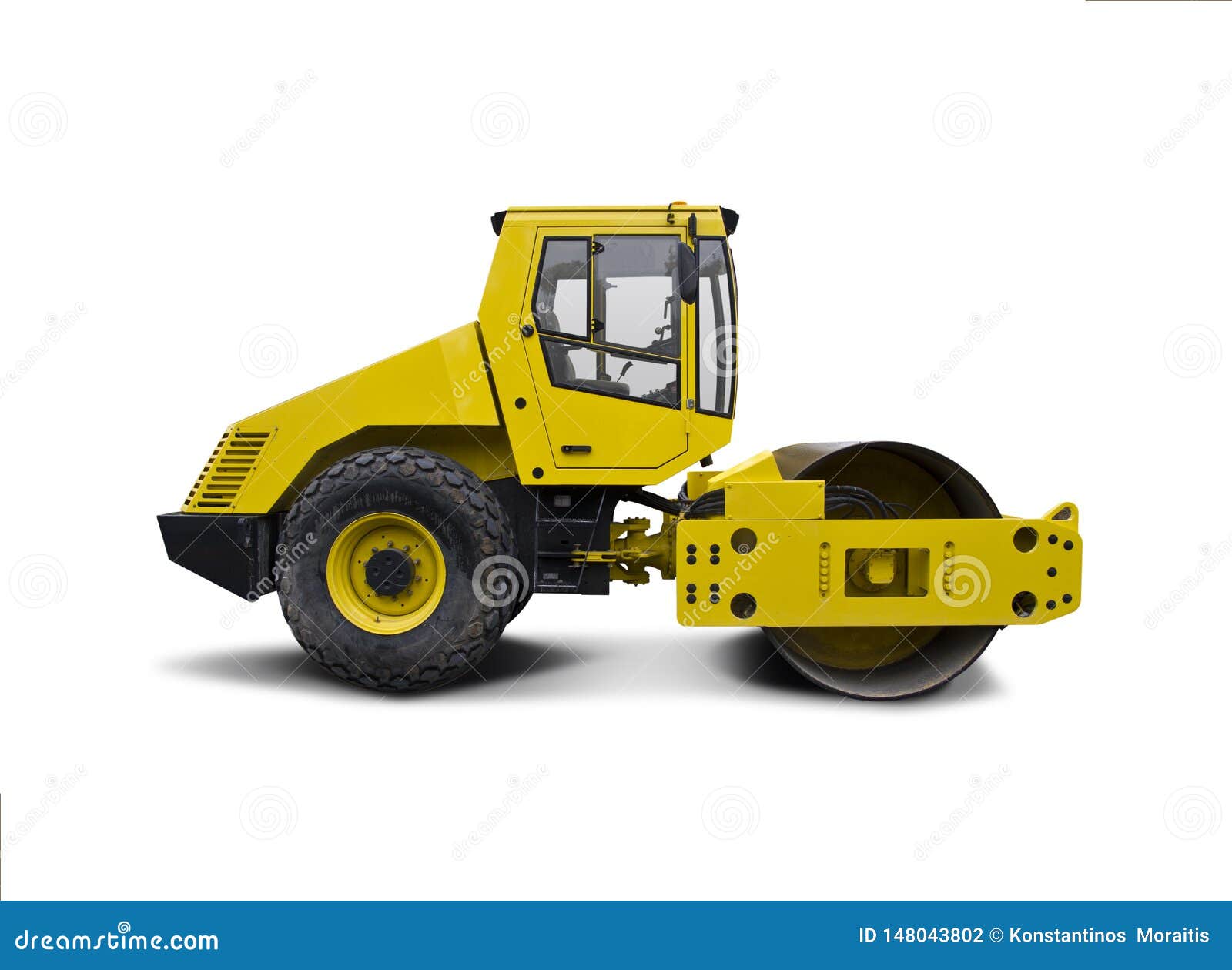 Yellow Road Roller Isolated on White Stock Photo - Image of physical ...