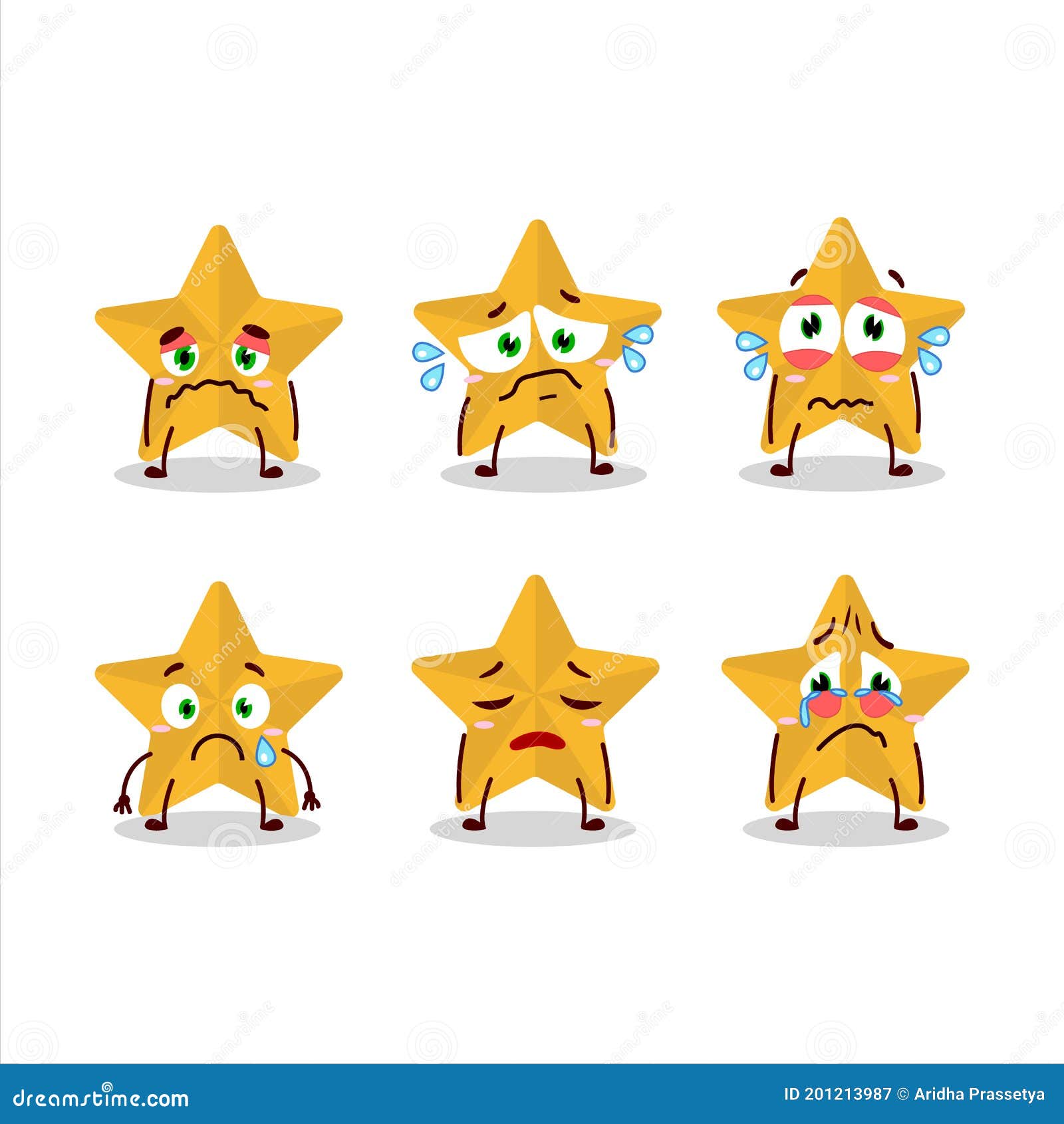 New Yellow Stars Cartoon Character with Sad Expression Stock Vector ...