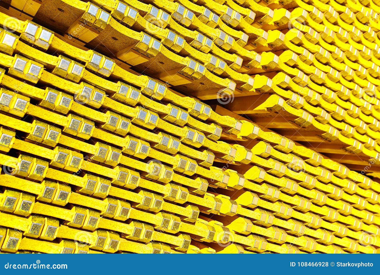 New Yellow Wooden Formwork Stacked in a Warehouse in Large Piles. Stock ...