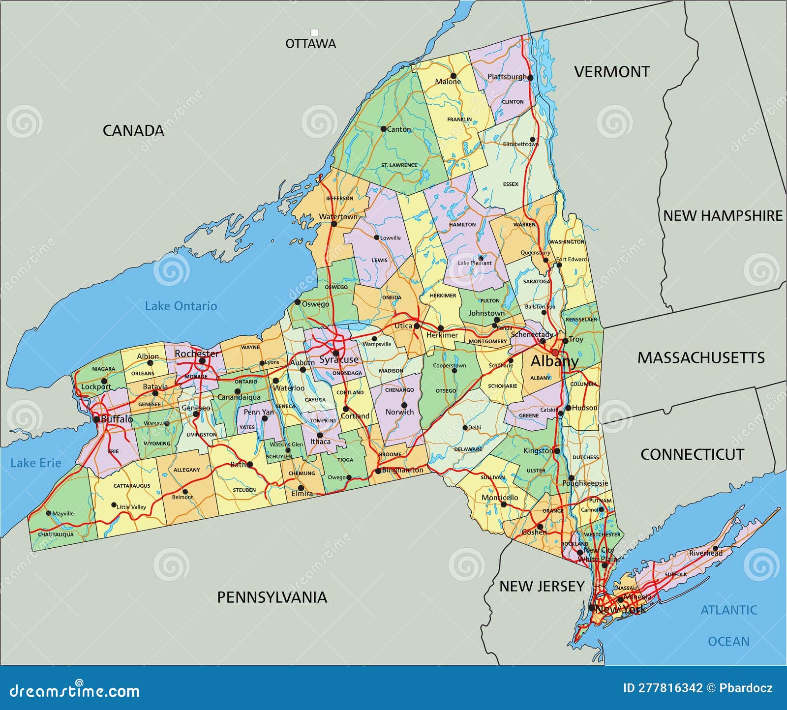 New York - Detailed Editable Political Map With Labeling. Vector ...