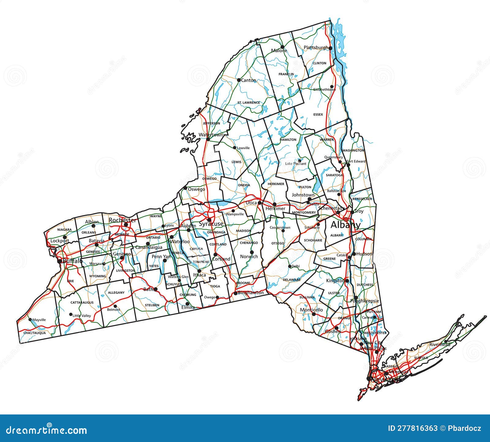 Detailed New York Road Map with Labeling. Stock Vector - Illustration ...