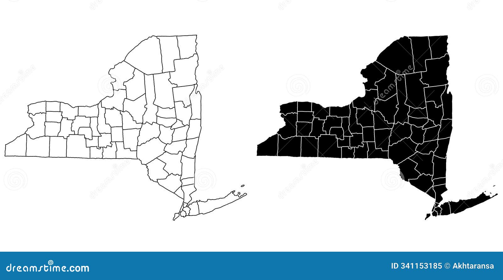 New York Administrative Map, New York Outline And Counties State Map ...