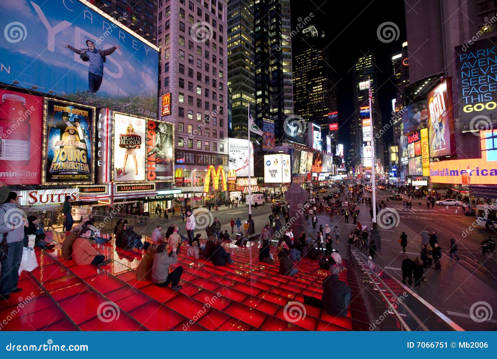 New York, Broadway Streets At Night. Illuminated High Buildings ...