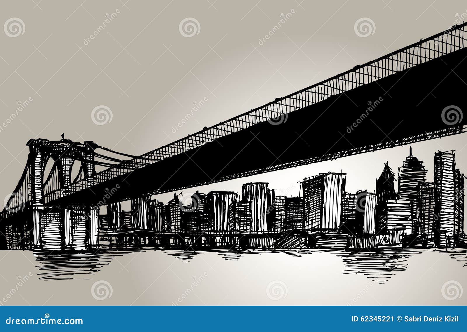 New York Brooklyn Bridge Hand Drawing Stock Vector - Illustration of ...
