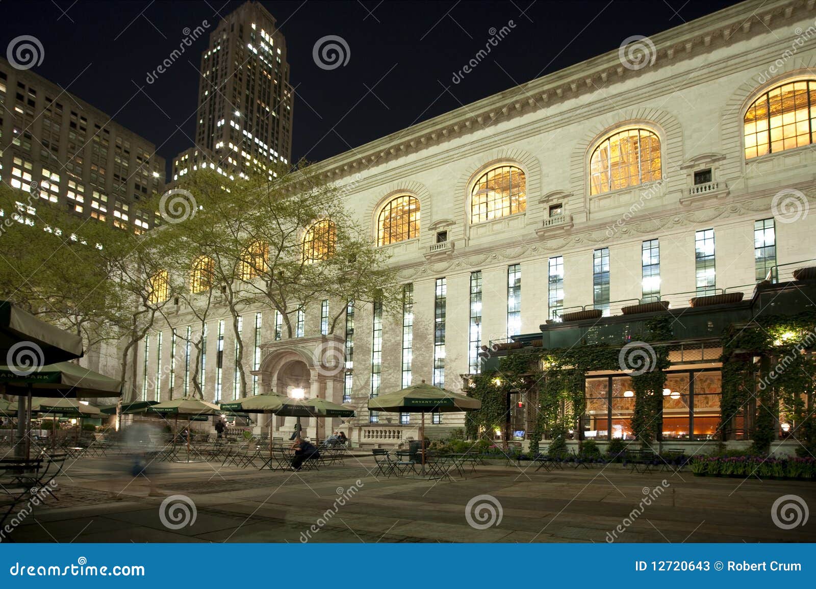 New York City Library at Night Stock Image - Image of city, united ...