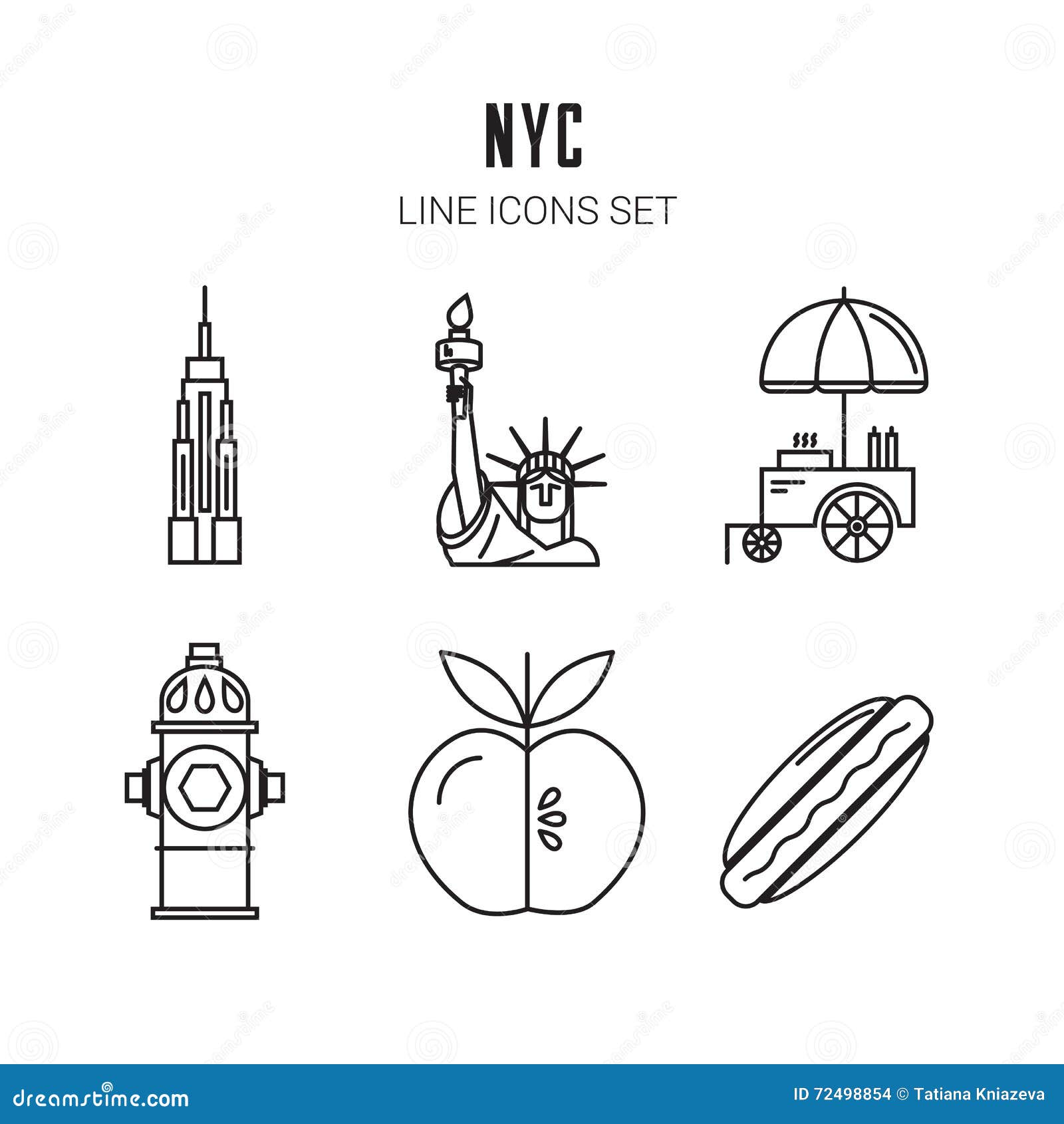 New York City. Line Icons Set Editorial Stock Image - Illustration of ...