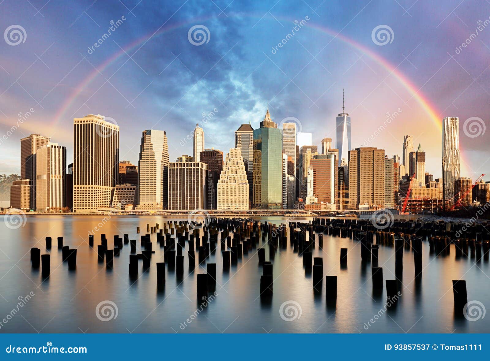 New York City, Manhattan with Rainbow Stock Image - Image of rainbow ...