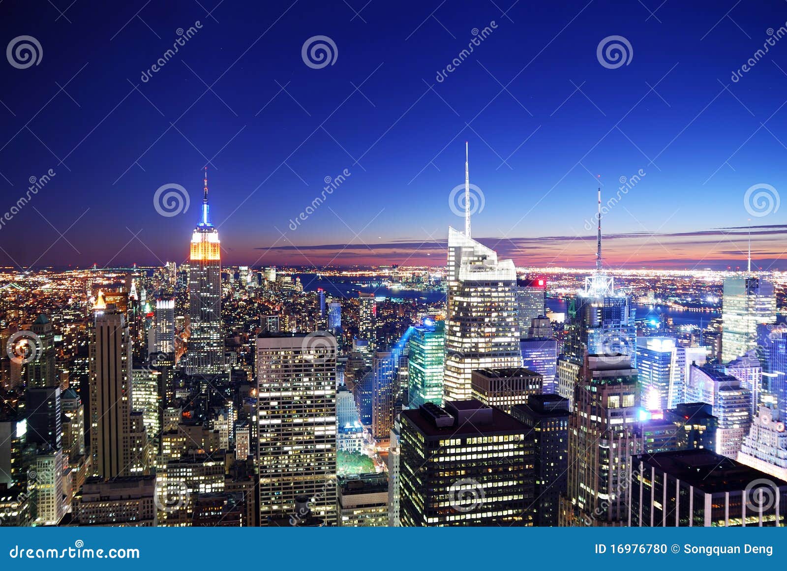 New York City Manhattan Skyline Sunset Stock Photo - Image of blue ...