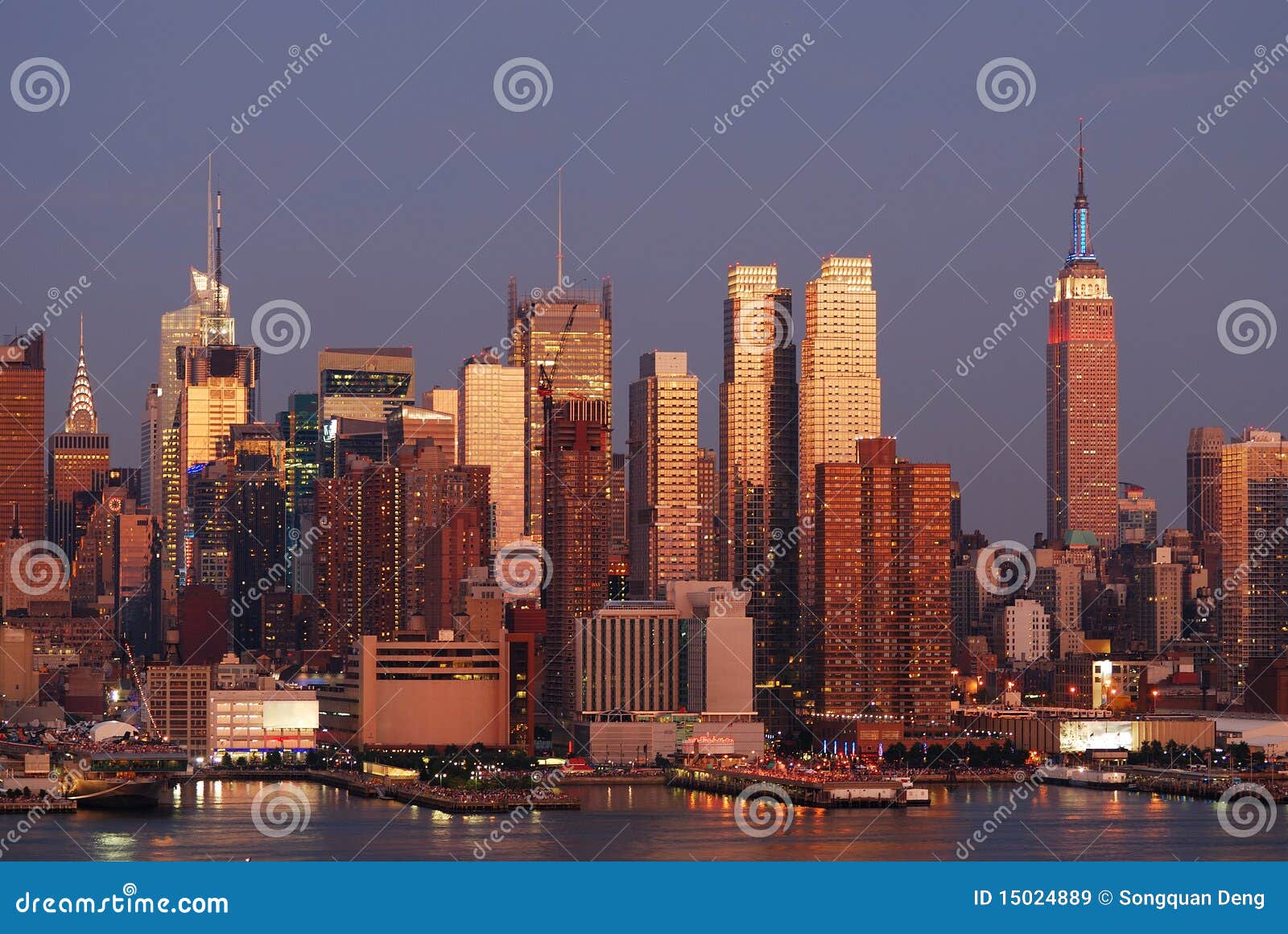 New York City Manhattan Sunset Stock Image - Image of harbor, pano ...