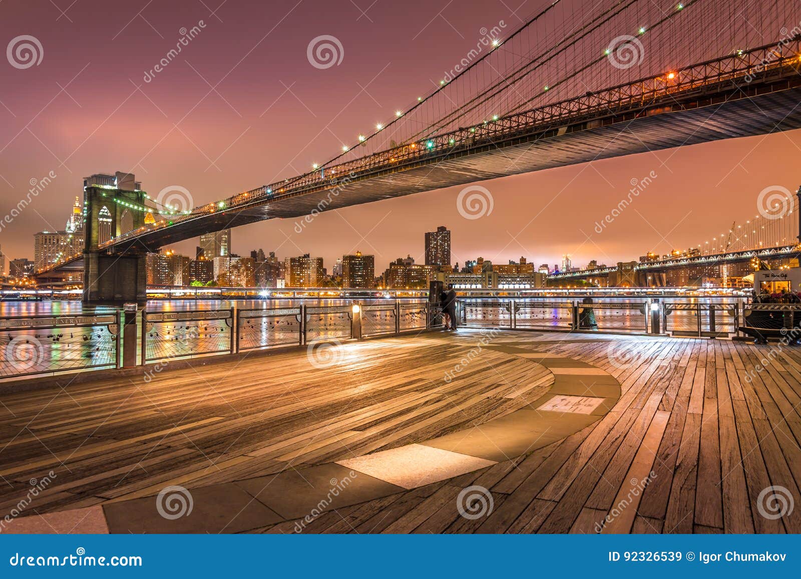 New York City at Night, Brooklyn Bridge Stock Image - Image of city ...