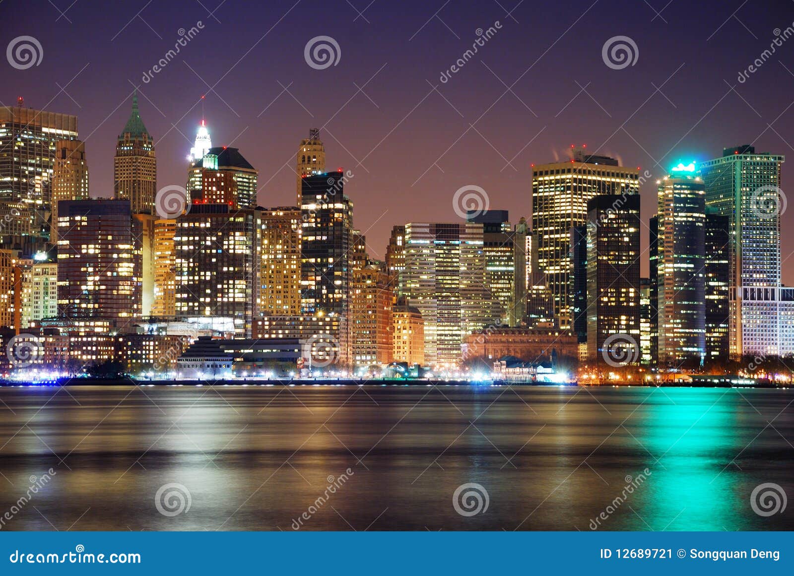 New York City Night Skyline Panorama Stock Image - Image of corporate ...