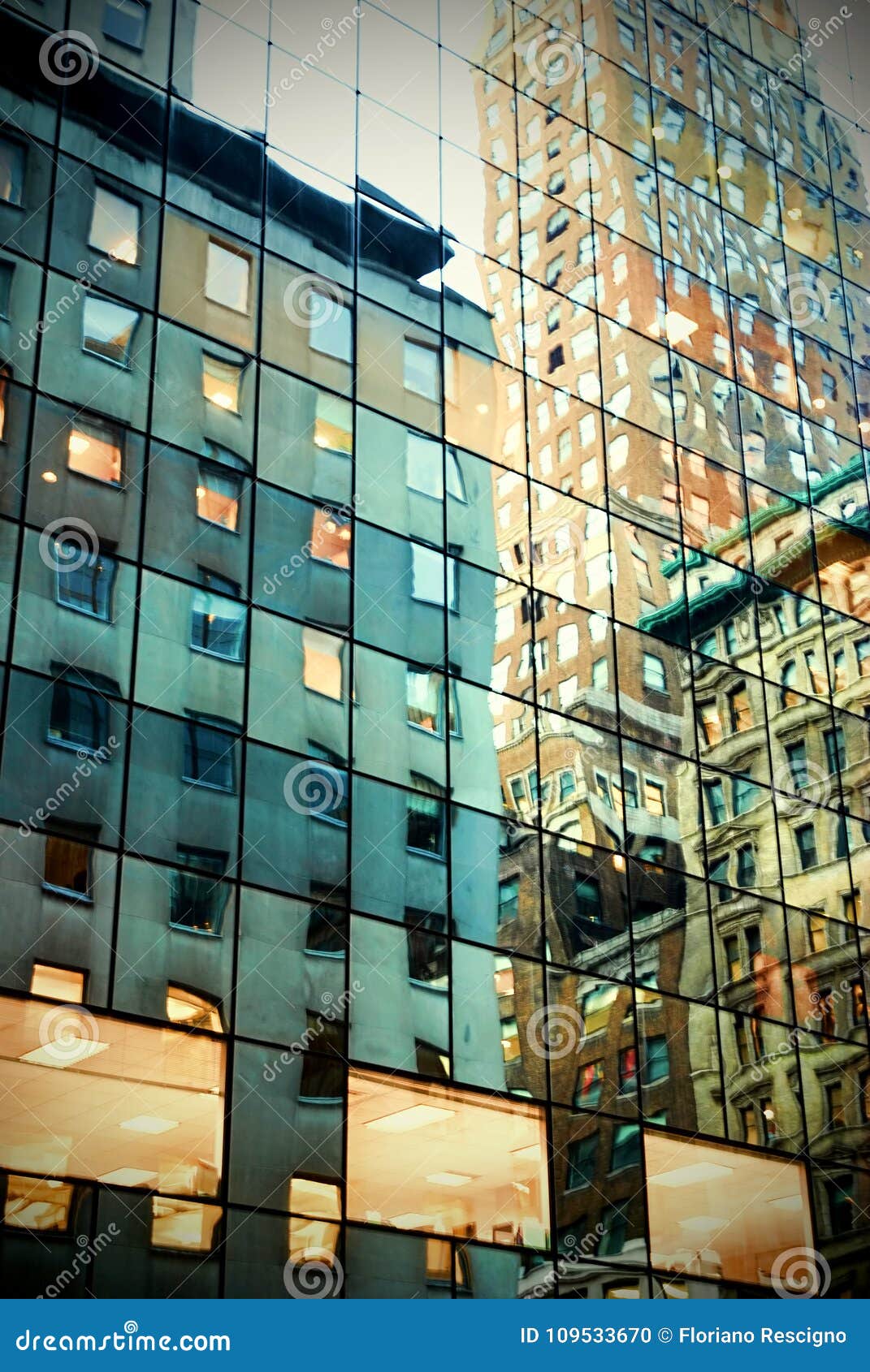 New York City Reflected in the Windows Stock Photo - Image of ...