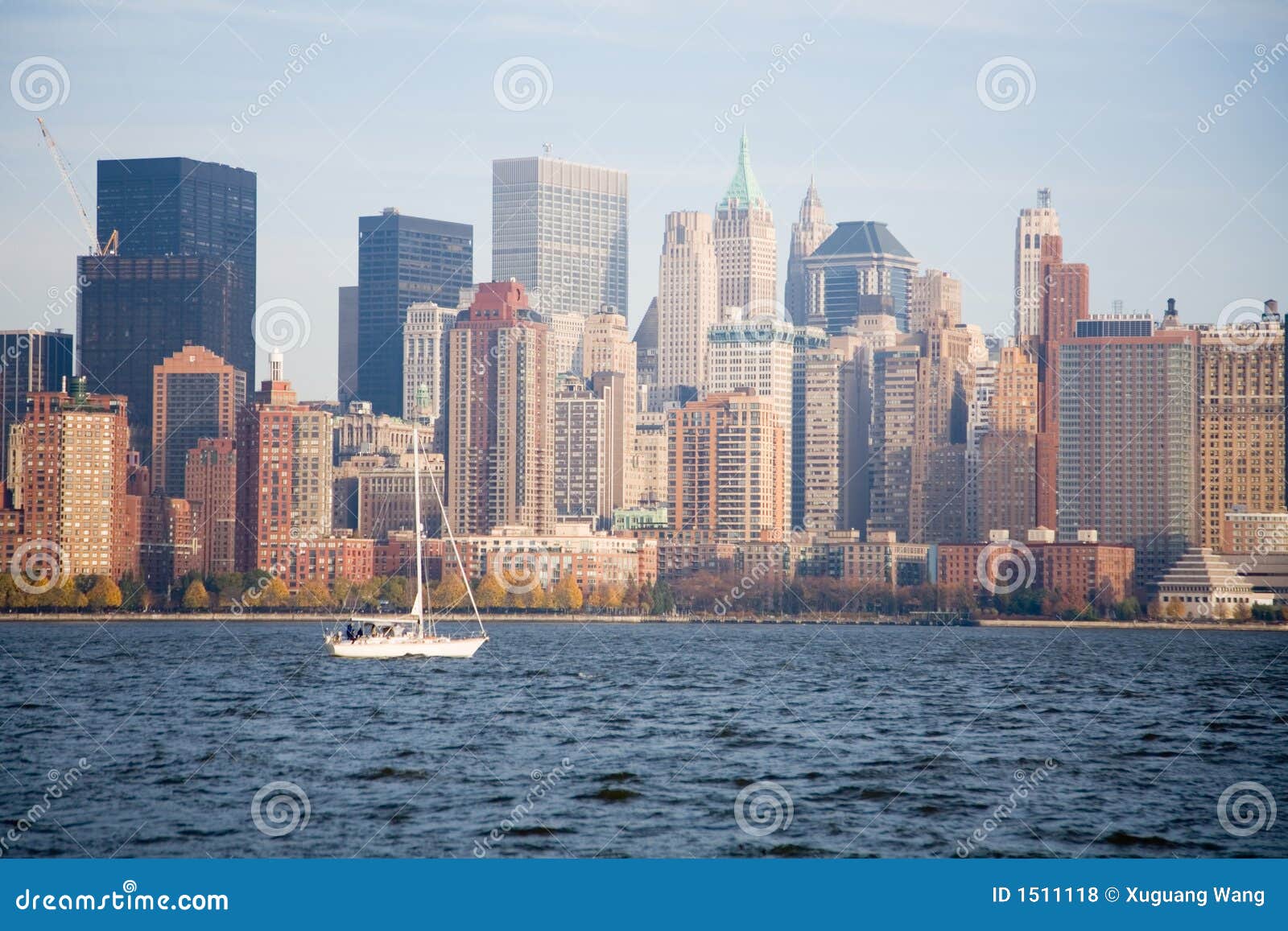 New York City Skyline in Fall Sunset Stock Photo - Image of america ...