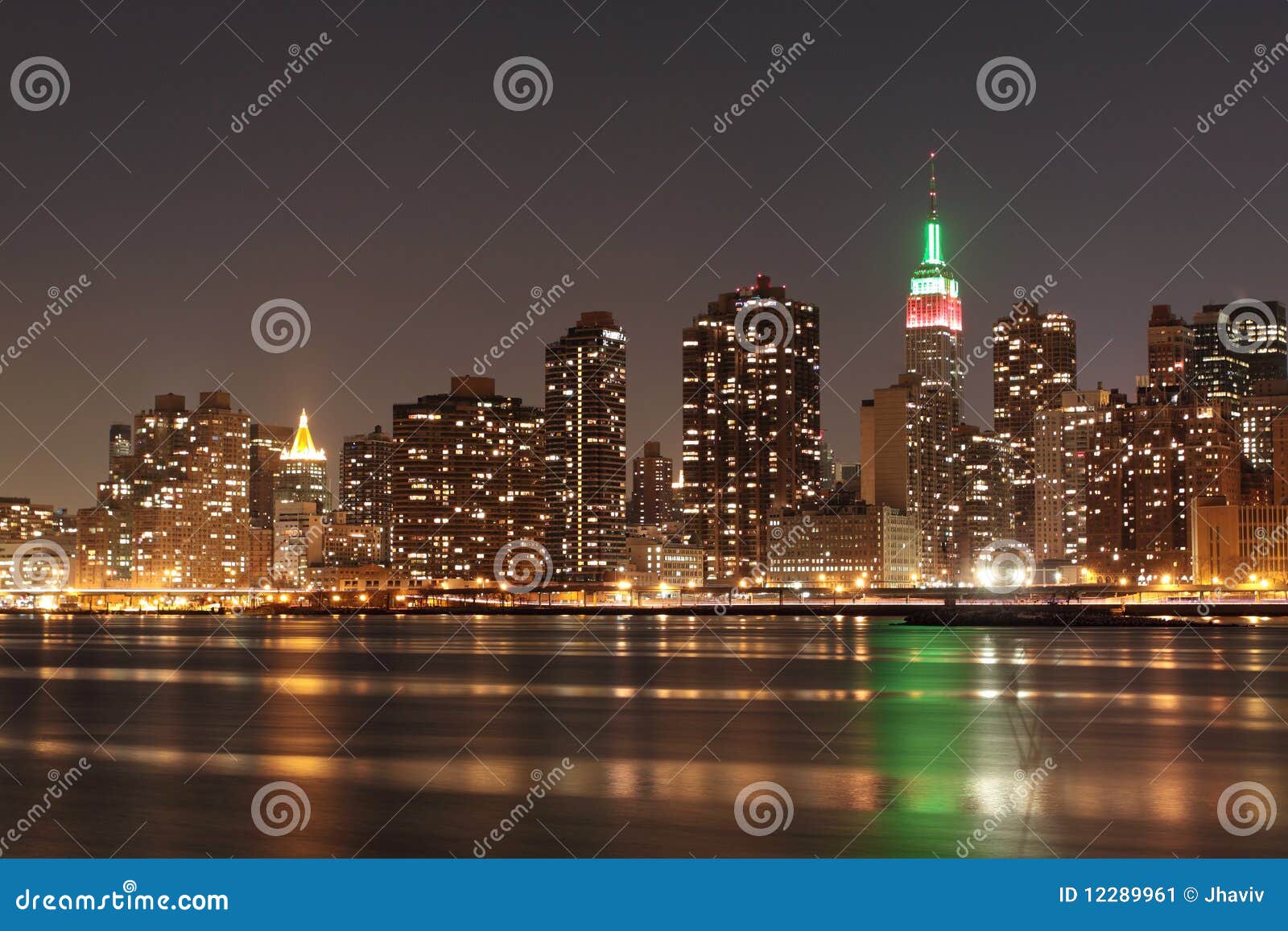 New York City Skyline at Night Lights Editorial Photo - Image of ...