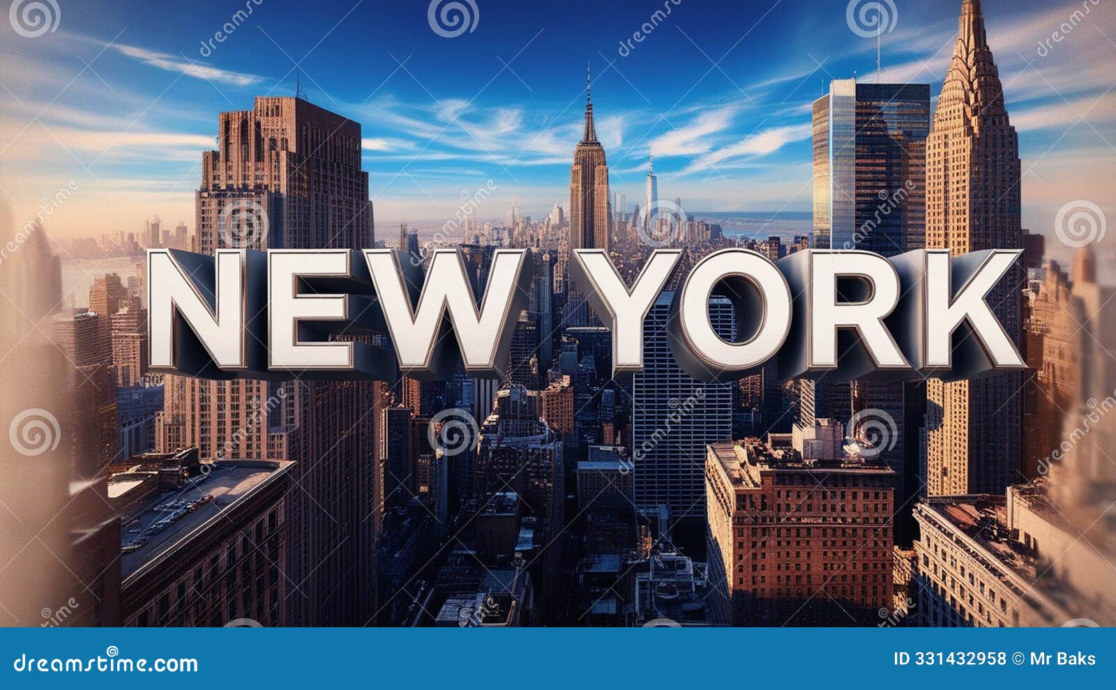 New York City Skyline Panorama with New York Text. 3D Rendering Stock ...