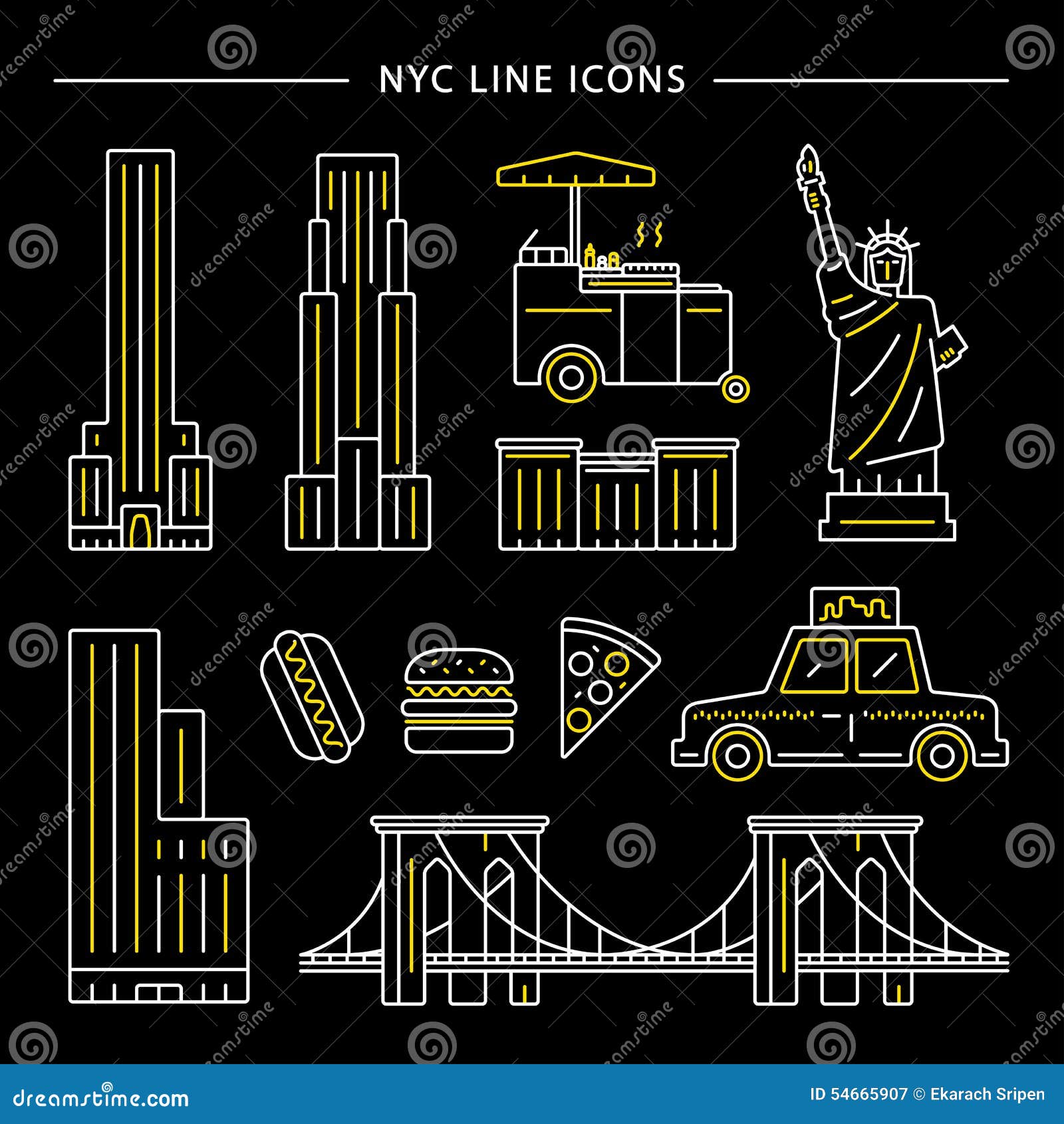 New York City symbol vektor illustrationer. Illustration av lägenhet ...