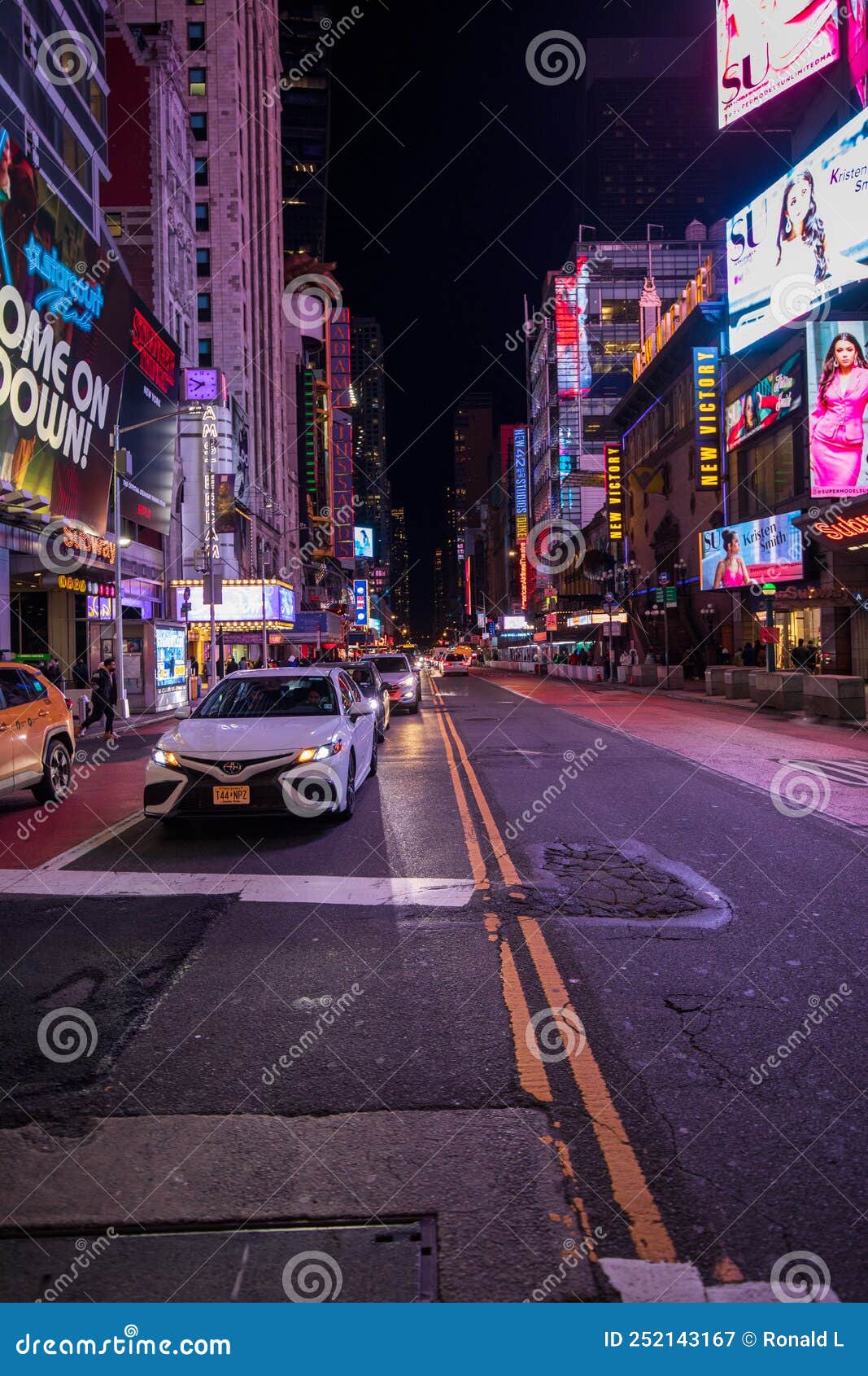 7th ave at night New York. editorial photography. Image of north ...