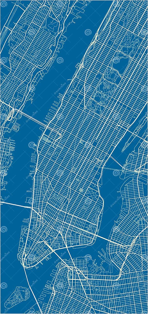 Blue and White Vector City Map of New York. Stock Vector - Illustration ...