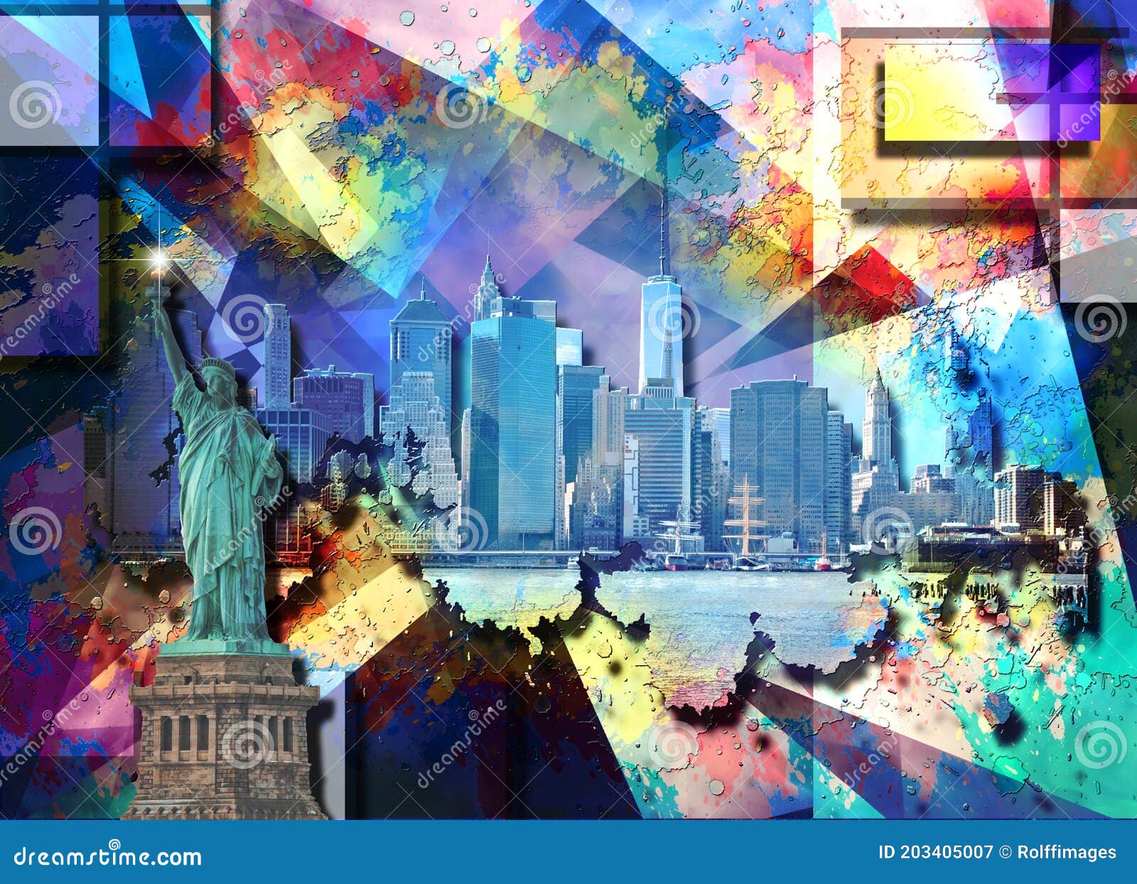 New York Cityscape and Liberty Statue Stock Illustration - Illustration ...