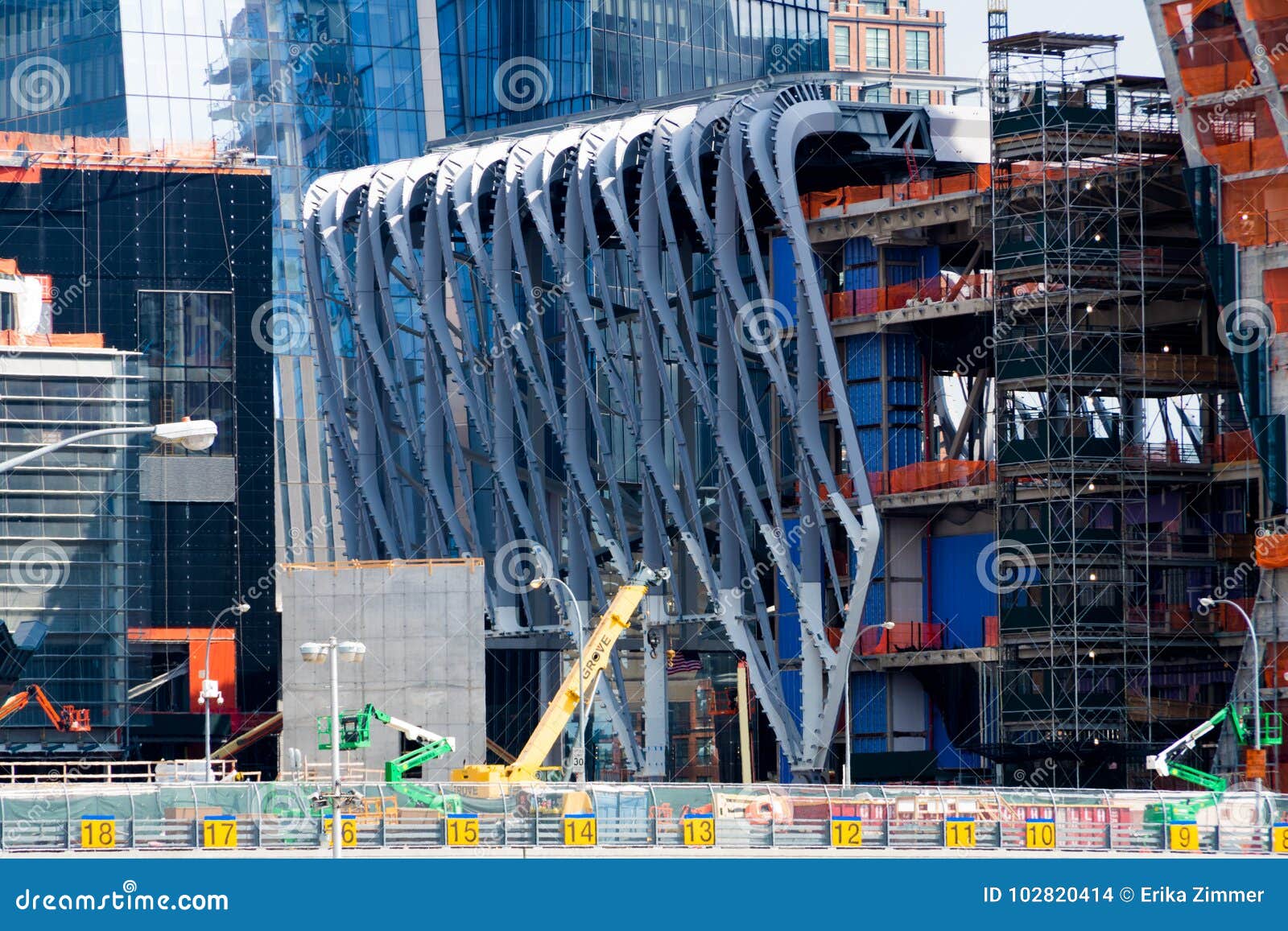 New York Construction Places. New Buildings in Process with Scaffolds ...