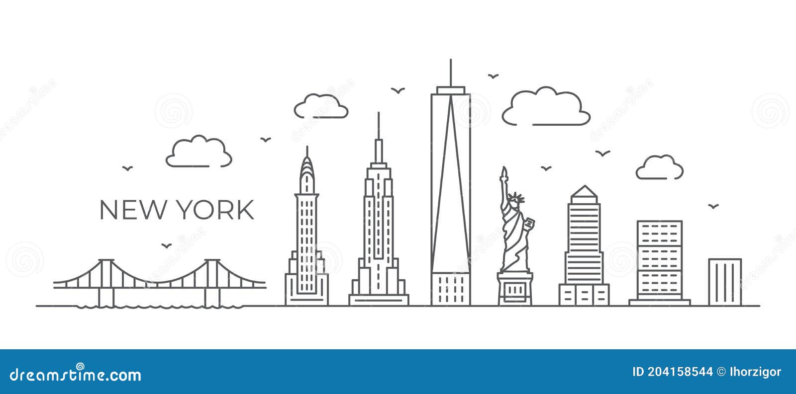 New York Line Drawing New York Illustration in Line Style on White ...