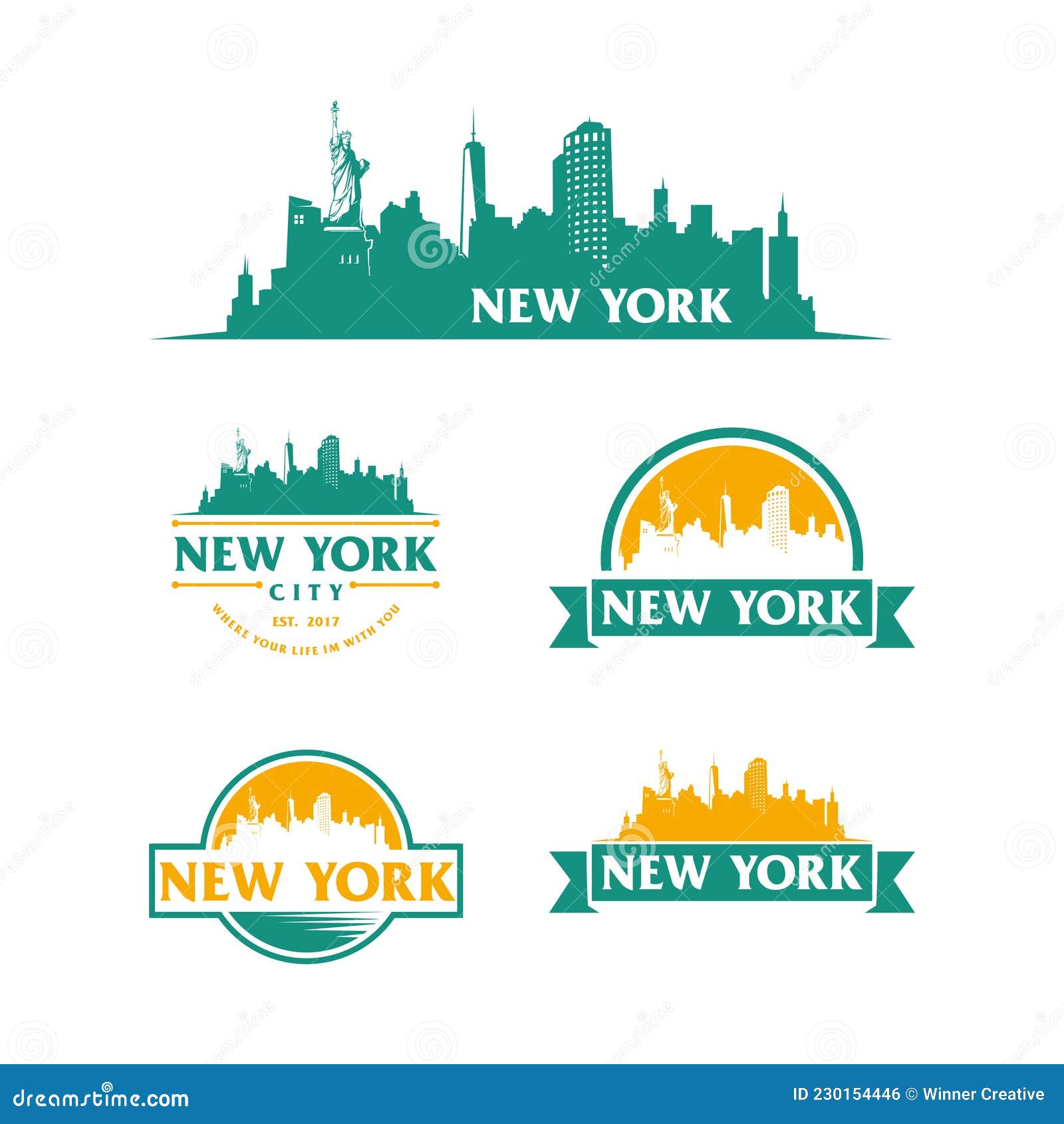 New York Logo Skyline and Landmarks Silhouette Vector Stock Vector ...