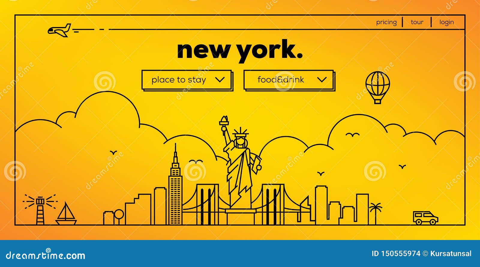 New York Modern Web Banner Design with Vector Linear Skyline Stock ...