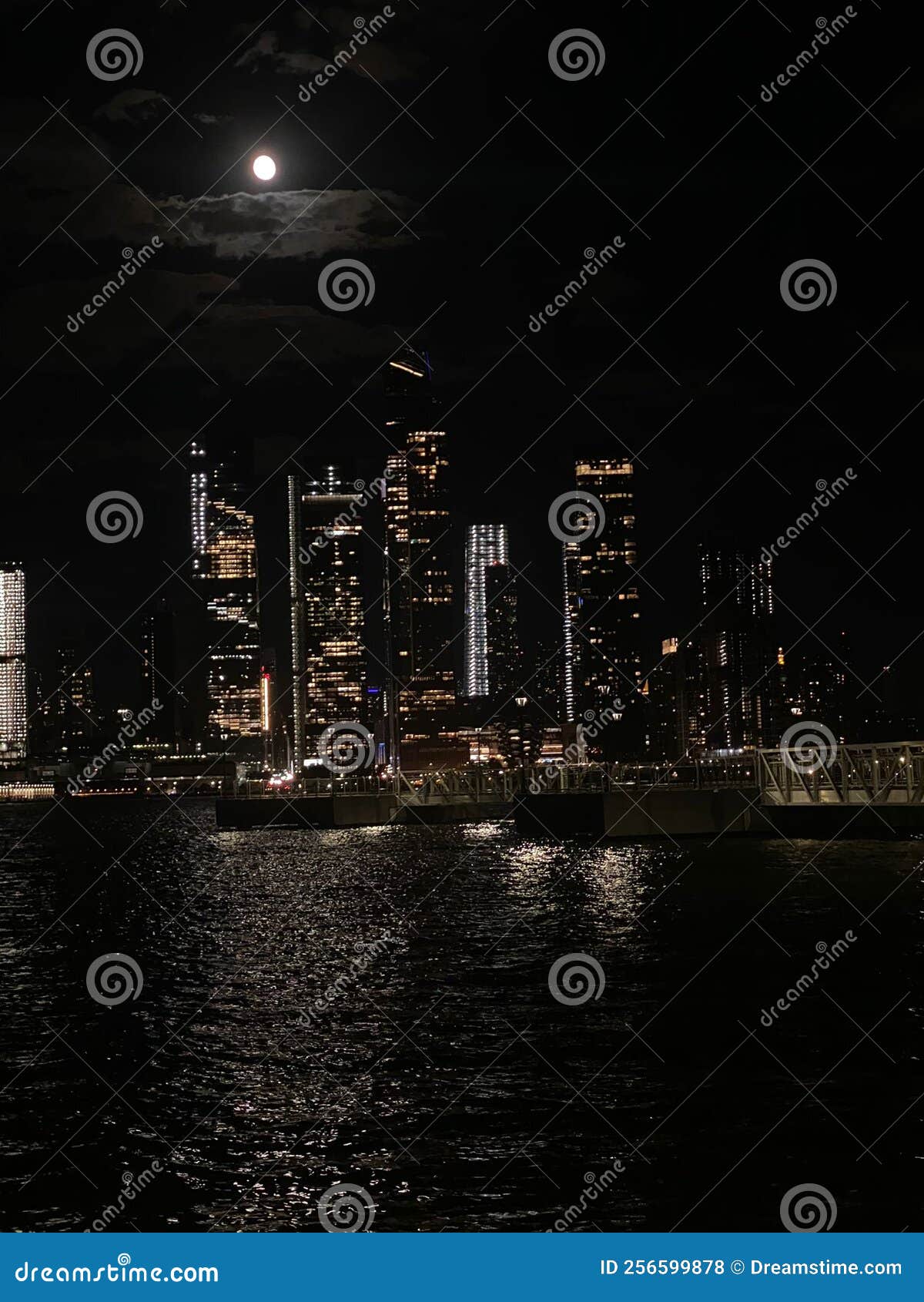 New York at Night Moon Modern Buildings Stock Photo - Image of ...