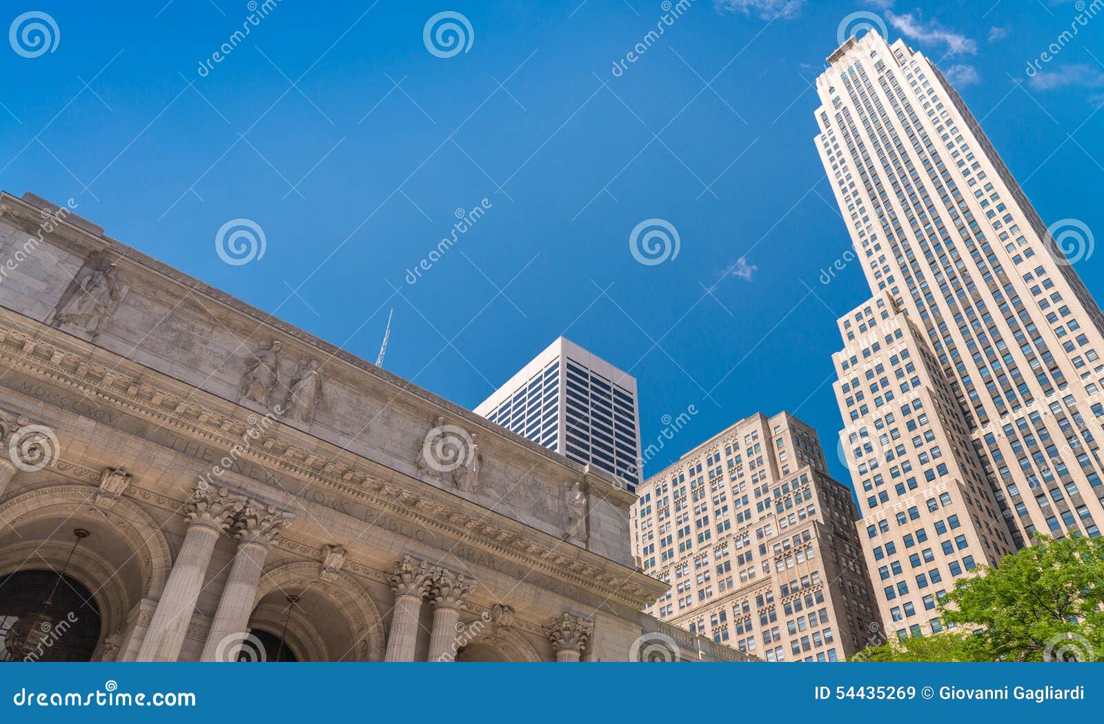 New York Public Library and Surrounding Skyline Stock Image - Image of ...