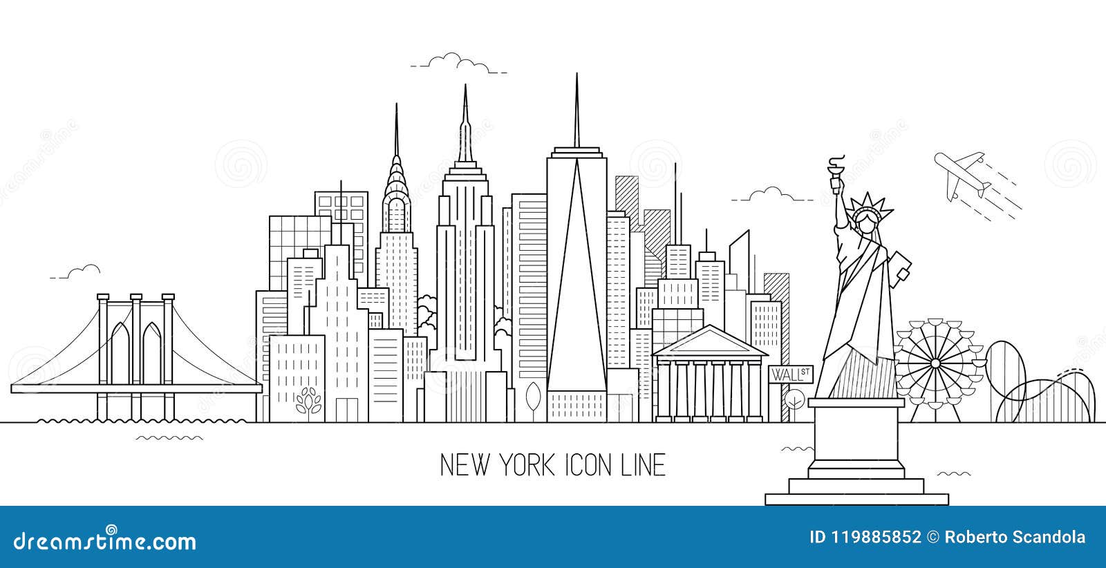 New York Skyline Line Art Style Stock Vector - Illustration of ...