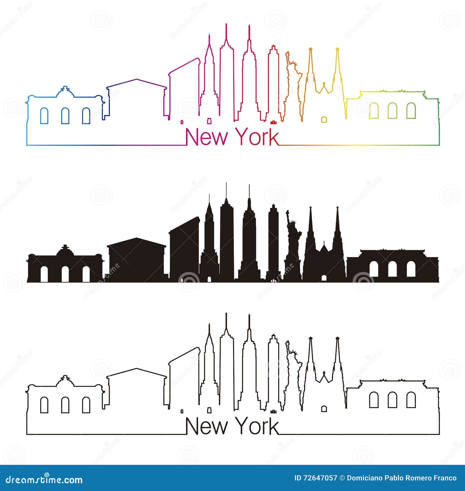 New York Skyline Linear Style with Rainbow Stock Vector - Illustration ...