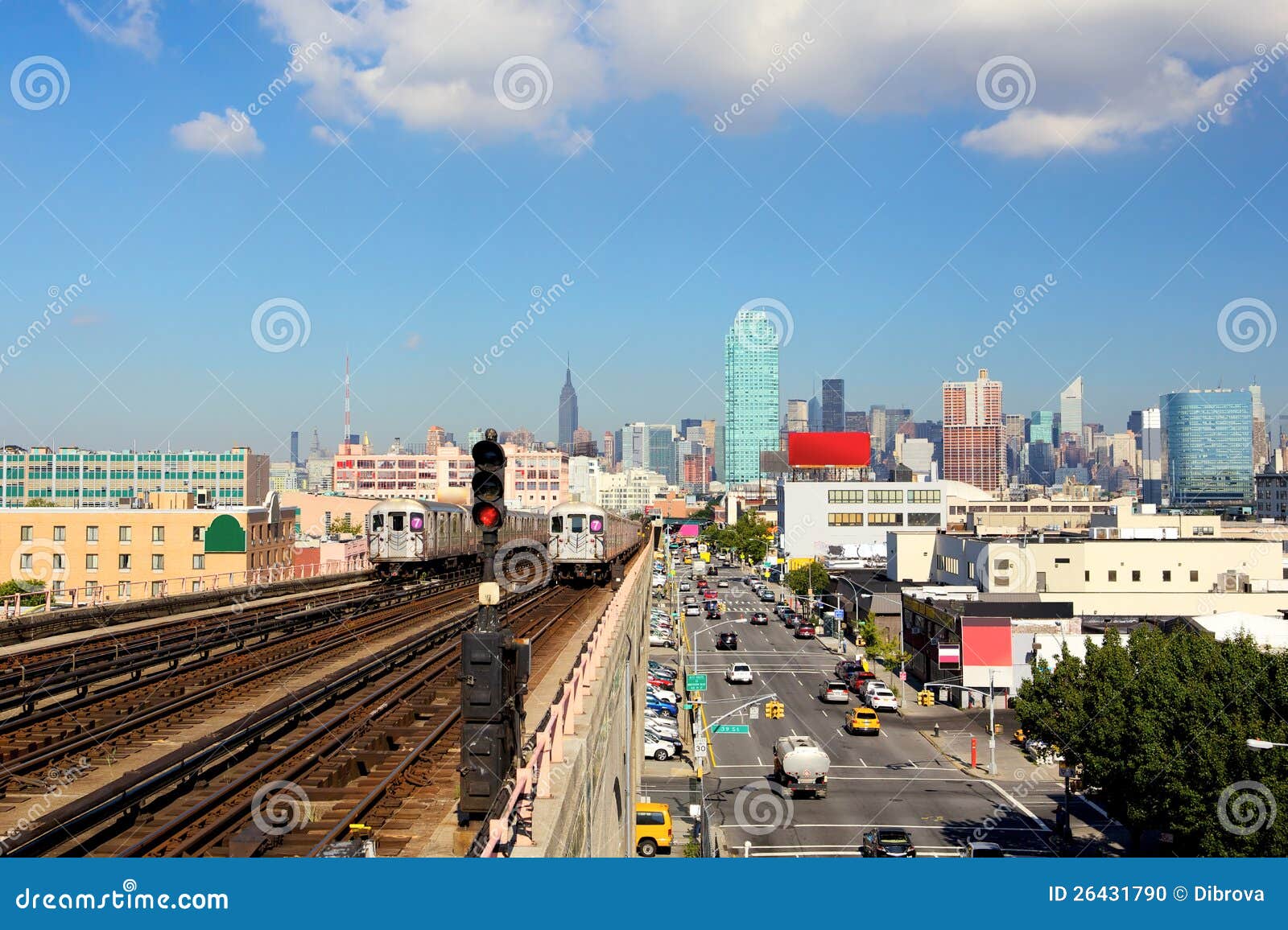 New York Skyline and Subway Train Stock Photo - Image of transportation ...