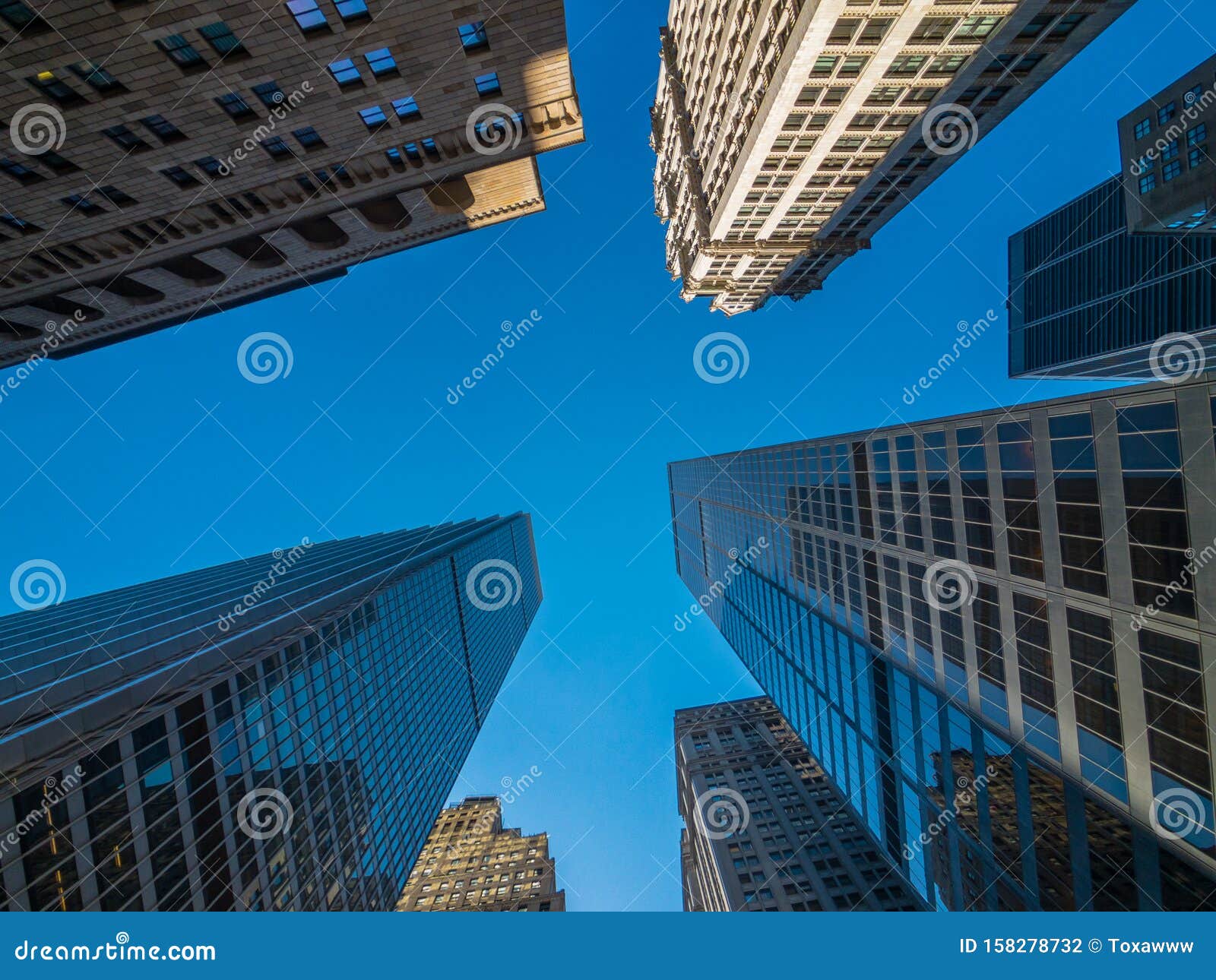 New York Skyscrapers Bottom View Stock Photo - Image of street ...
