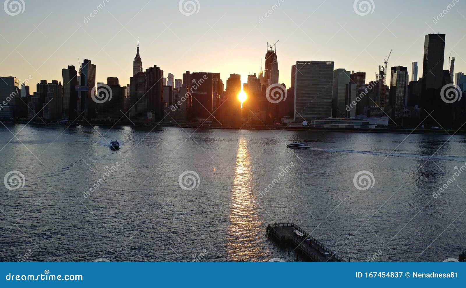 New York Sunset between the Buildings in Manhattan Stock Image - Image ...