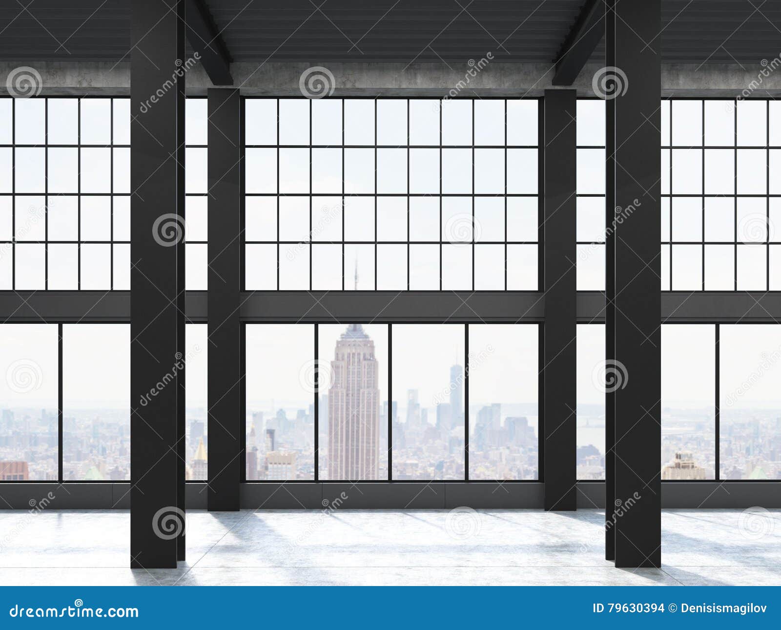 New York View through Loft Window Stock Illustration - Illustration of ...