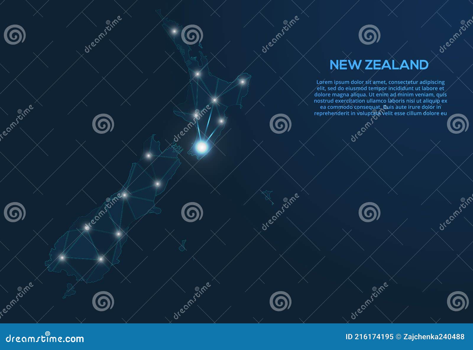 New Zealand Communication Network Map. Vector Low Poly Image Of A ...