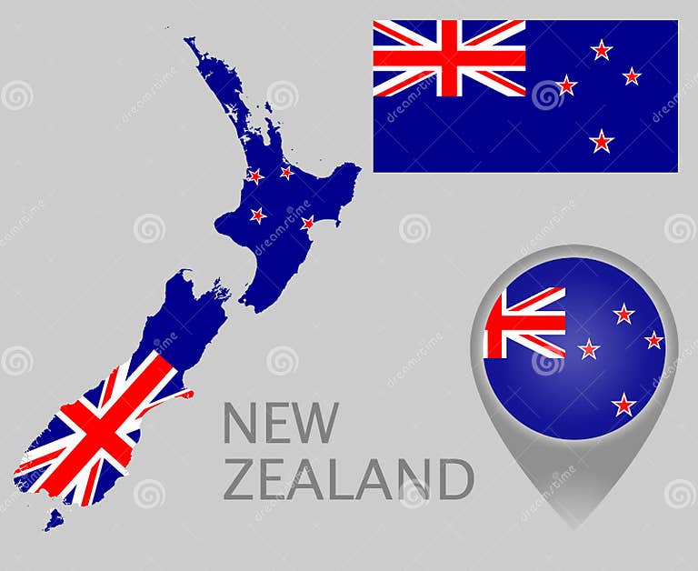 New Zealand Flag, Map and Map Pointer Stock Vector - Illustration of ... New Zealand Flag, Map and Map Pointer Stock Vector - Illustration of ...