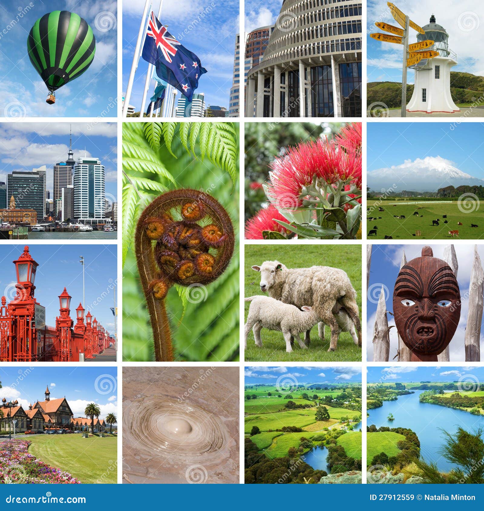 New Zealand Landmarks Collage Editorial Stock Image - Image of fern ...