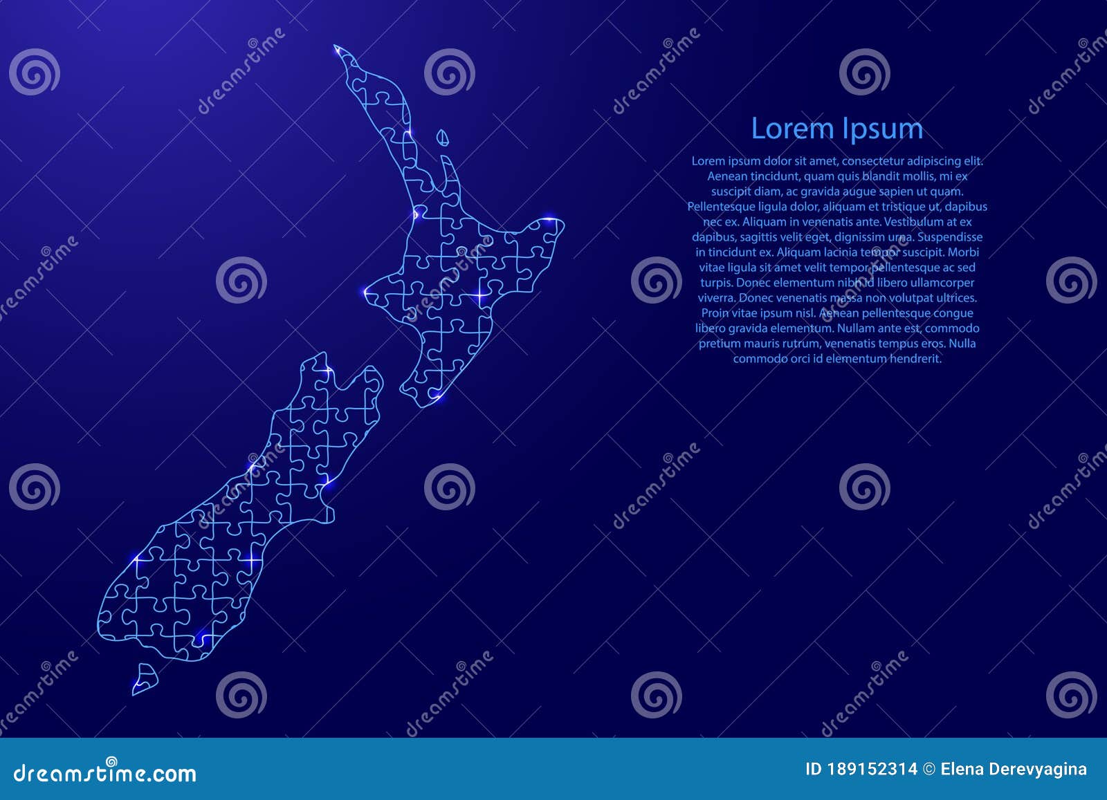 New Zealand Map from Blue Pattern from Composed Puzzles and Glowing ...