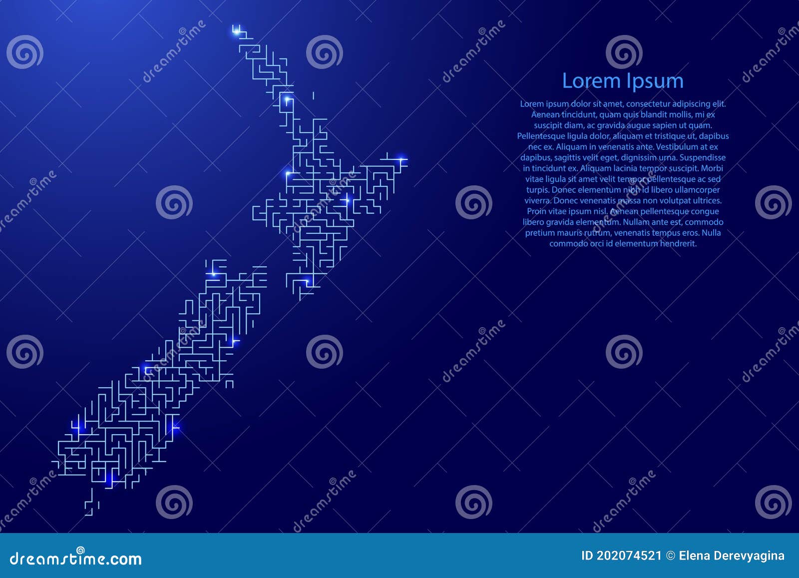 New Zealand Map from Blue Pattern of the Maze Grid and Glowing Space ...