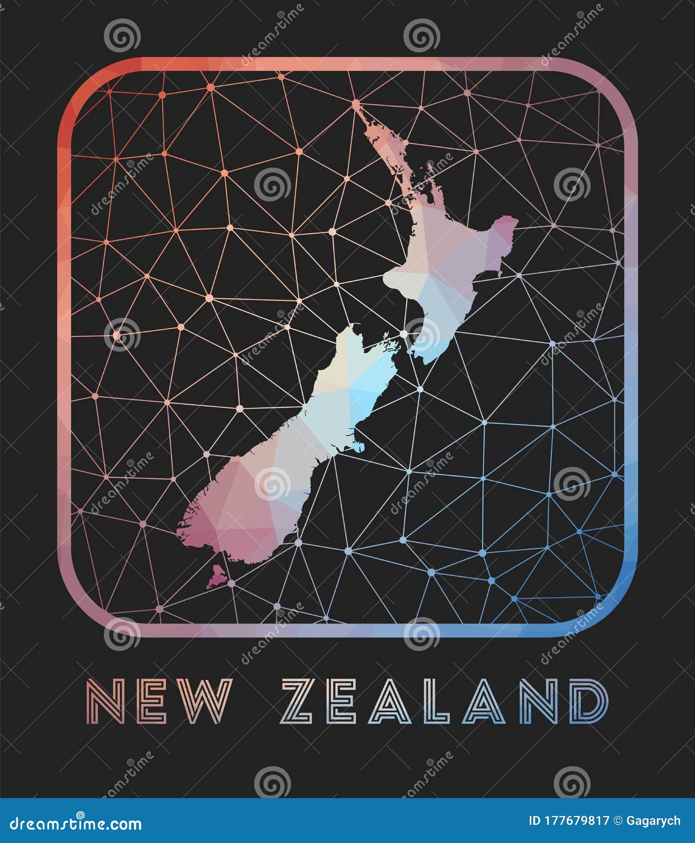 New Zealand Map Design Stock Vector Illustration Of Poly 177679817
